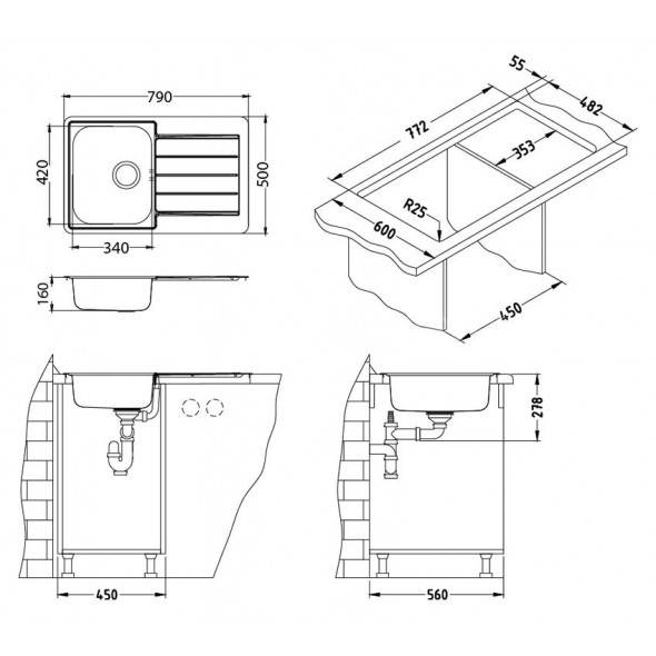 Kuchyňský dřez Alveus Line Max 80, s excentrem 1137342 | eshop-alveus.cz